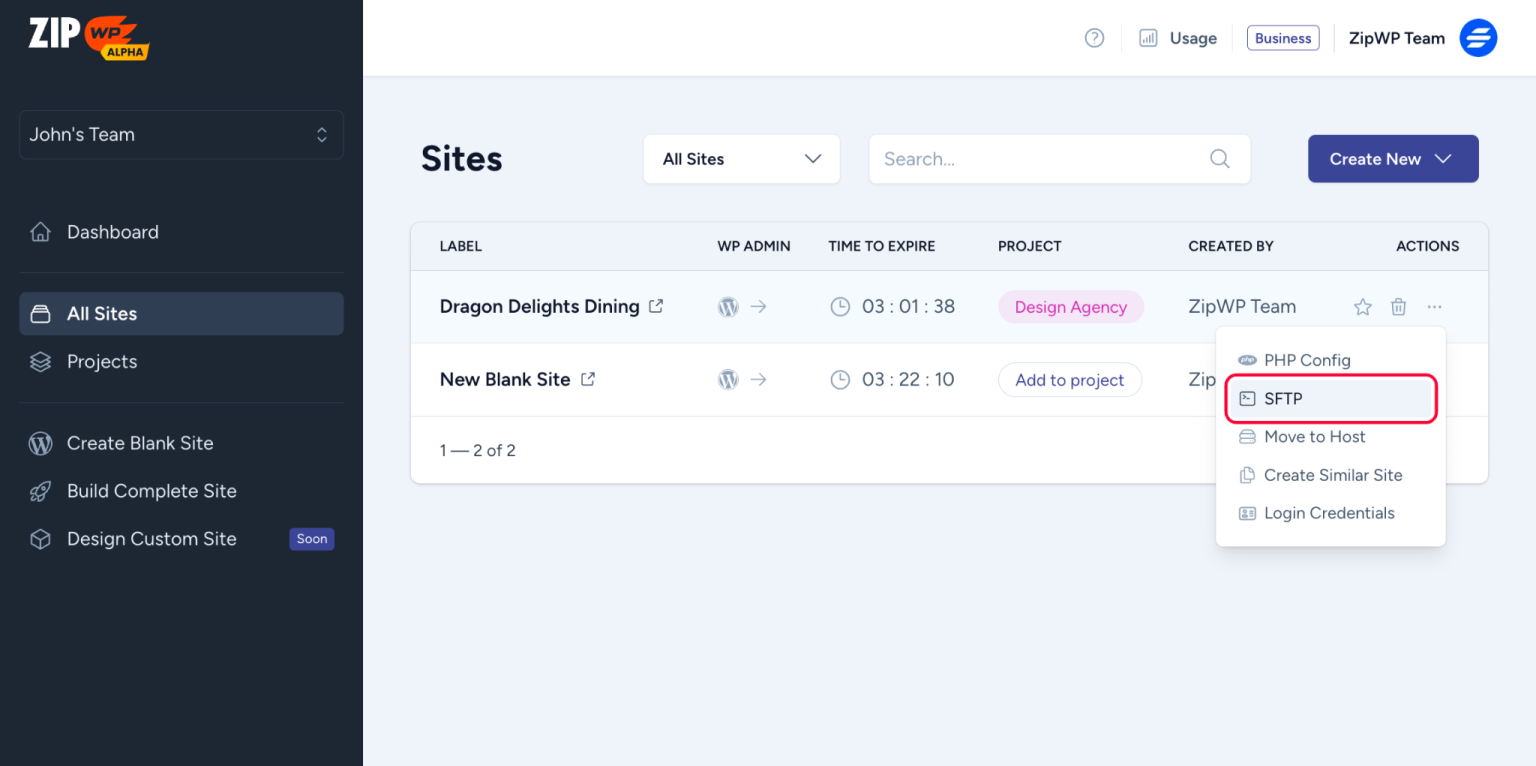 How To Enable & Access SFTP Credentials For A Website? » ZipWP