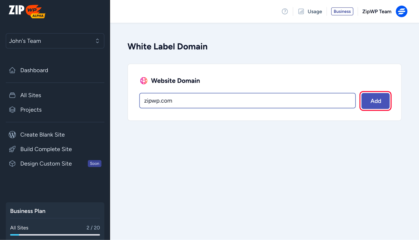 How To White Label Domain For Your ZipWP Organization? » ZipWP
